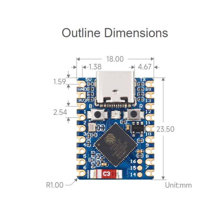 WAVESHARE 2.4GHz Wi-Fi Mini Development Board Based ESP32-S3 Dual-Core