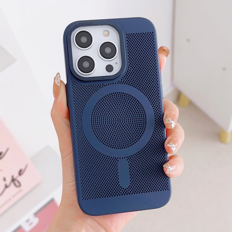 For iPhone 14 Pro Max Grid Cooling MagSafe Magnetic Phone Case(Navy Bl