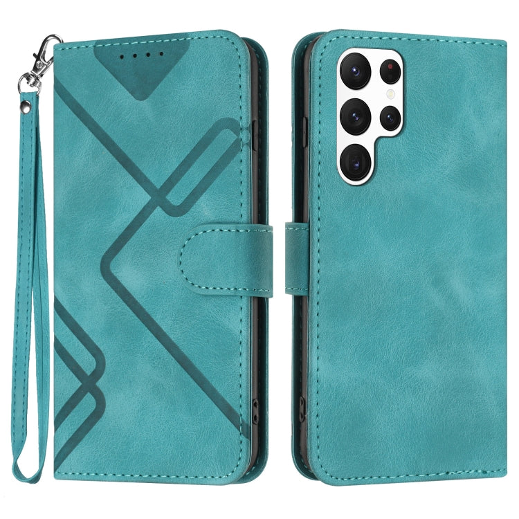 For Samsung Galaxy S22 Ultra 5G Line Pattern Skin Feel Leather Phone C